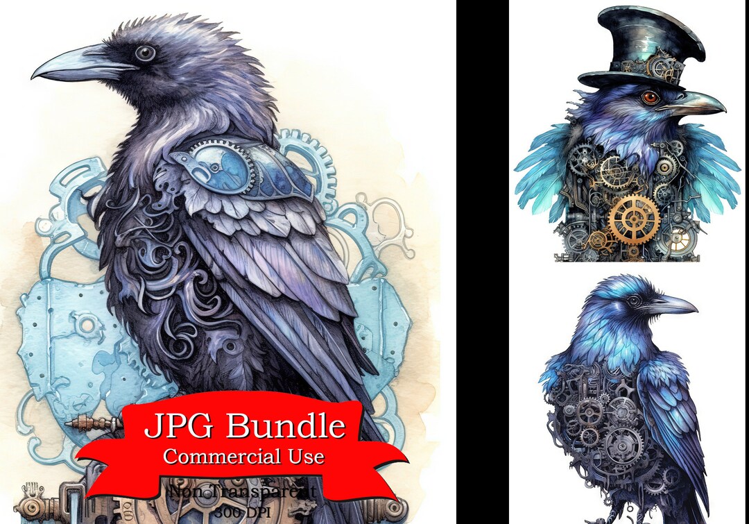 Watercolor Steampunk Raven Clipart, Wall Art for Outdoors, Picture for ...
