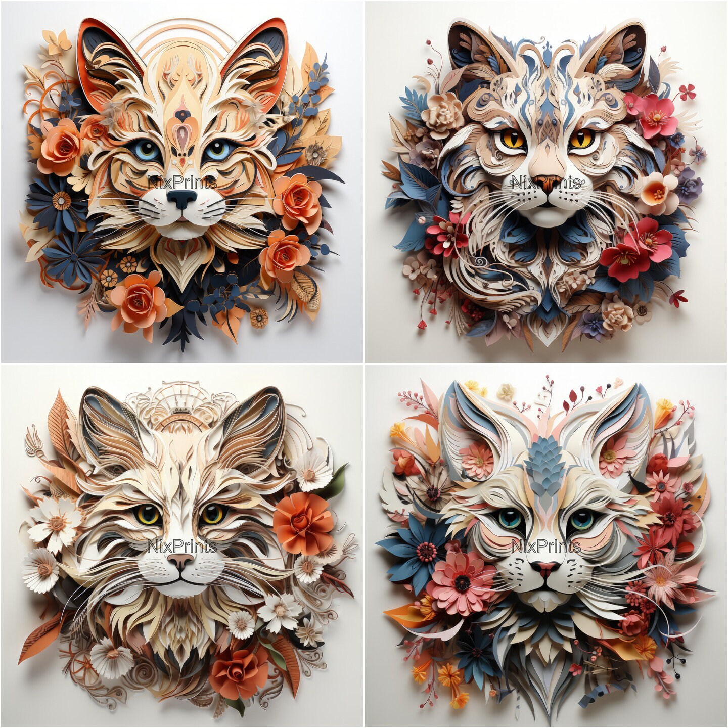 Paper Quill Mandala Cat Clipart, Flowers Clipart, Poster for Graphic ...