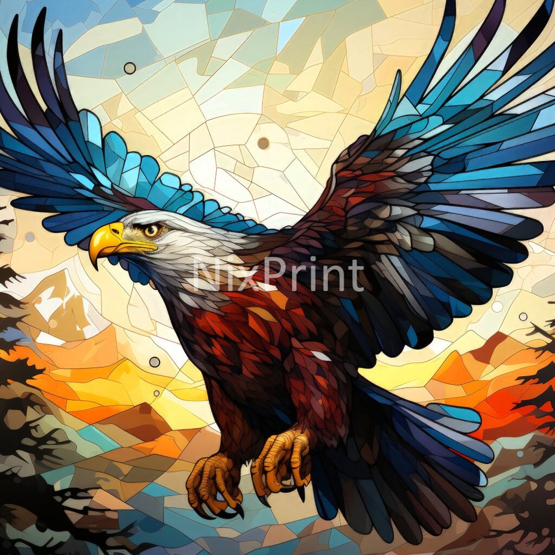 Stained Glass Bald Eagle Flying, Print for Girls Room, Clipart for ...