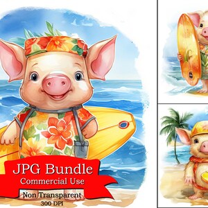 Pig Clipart, Surfing Clipart, Lifeguard Clipart, Holding a Surfboard ...