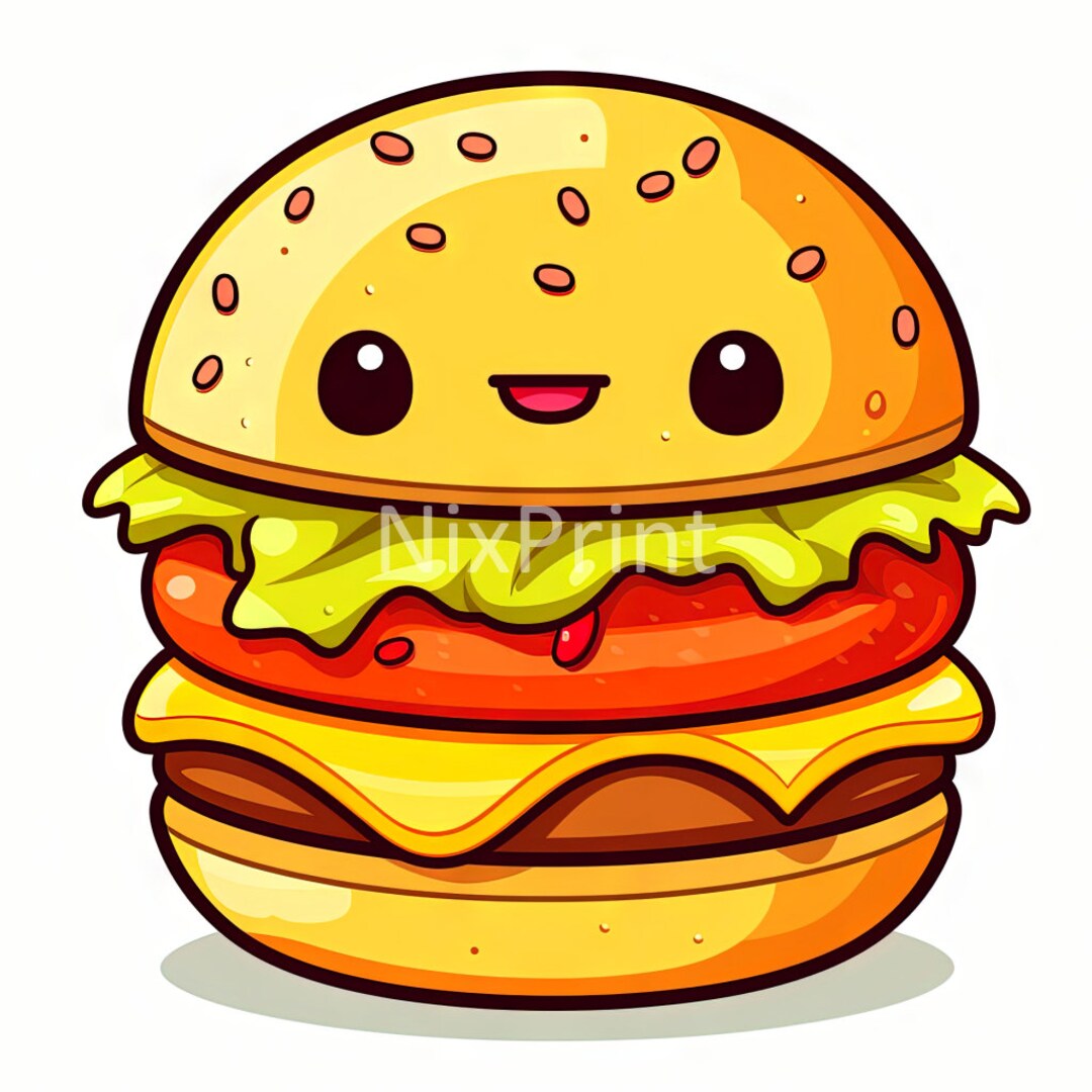 Kawaii Burger Clipart Digital Sticker for Bottlepicture for - Etsy