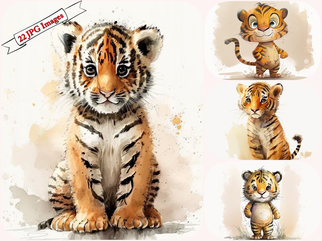 Cute Baby Tiger Clipart - Digital Watercolor Clipart for Crafting and ...