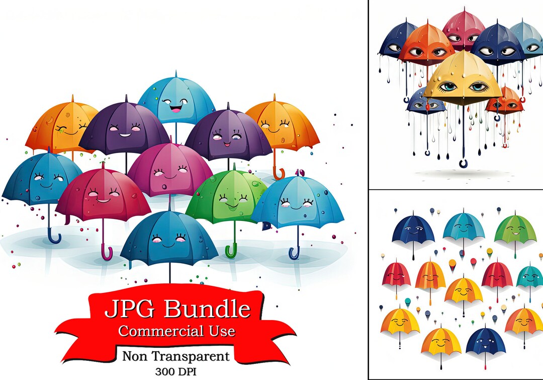 Raindrops Clipart, Colorful Umbrella Clipart, Design for Cake, Images ...
