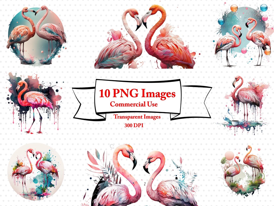 10 Watercolor Flamingo Clipart ,PNG File in Transparent Background ...