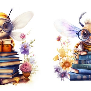 Cute Bee Clipart, Cartoon Bee Clipart, Glasses Clipart, Digital Sticker ...