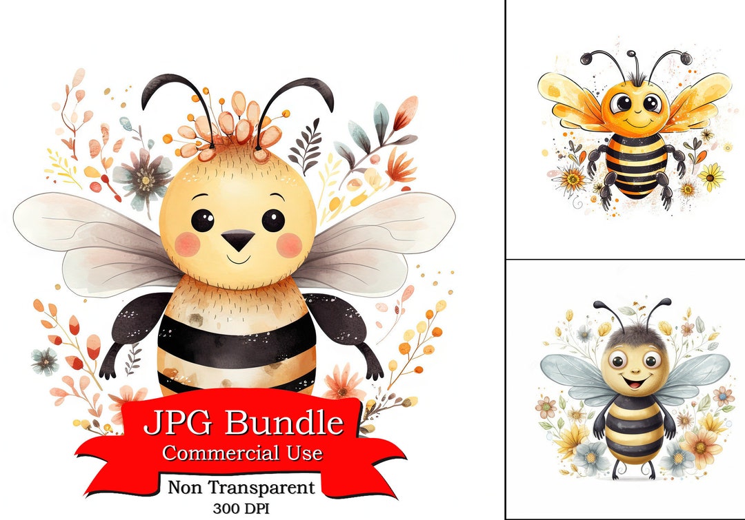 Cute Bee Clipart, Whimsical Bee Clipart, Flower Clipart, Art for Shelf ...