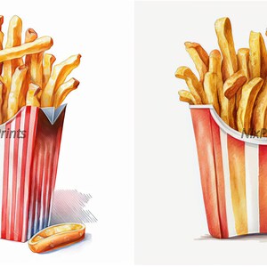 French Fries Clipart: Tasty Watercolor Fast Food Clipart With Non ...