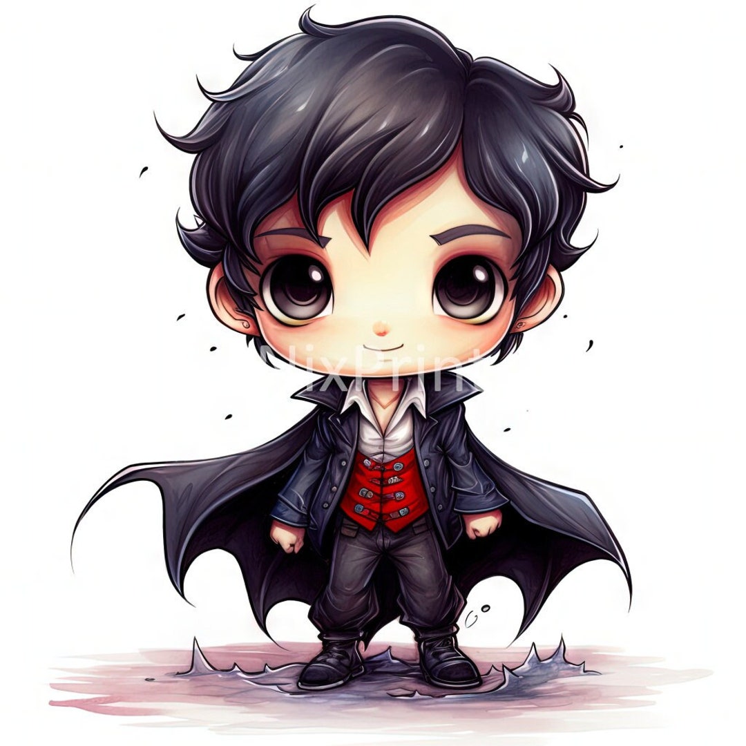 Cute Chibi Boy Vampire Clipart, Halloween Designs,watercolor Style ...