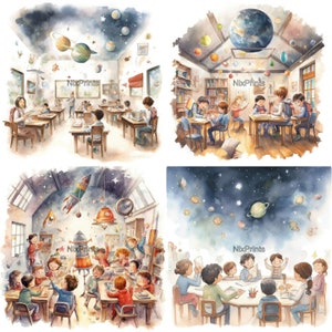 Classroom Turns Into Space Clipart, Children and Teacher Clipart ...