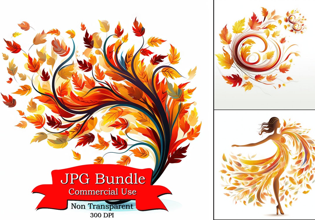 Dancing Autumn Leaves Clipart, Swirling Leaves Clipart, Designs for ...