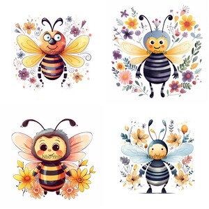 Cute Bee Clipart, Whimsical Bee Clipart, Flower Clipart, Art for Shelf ...