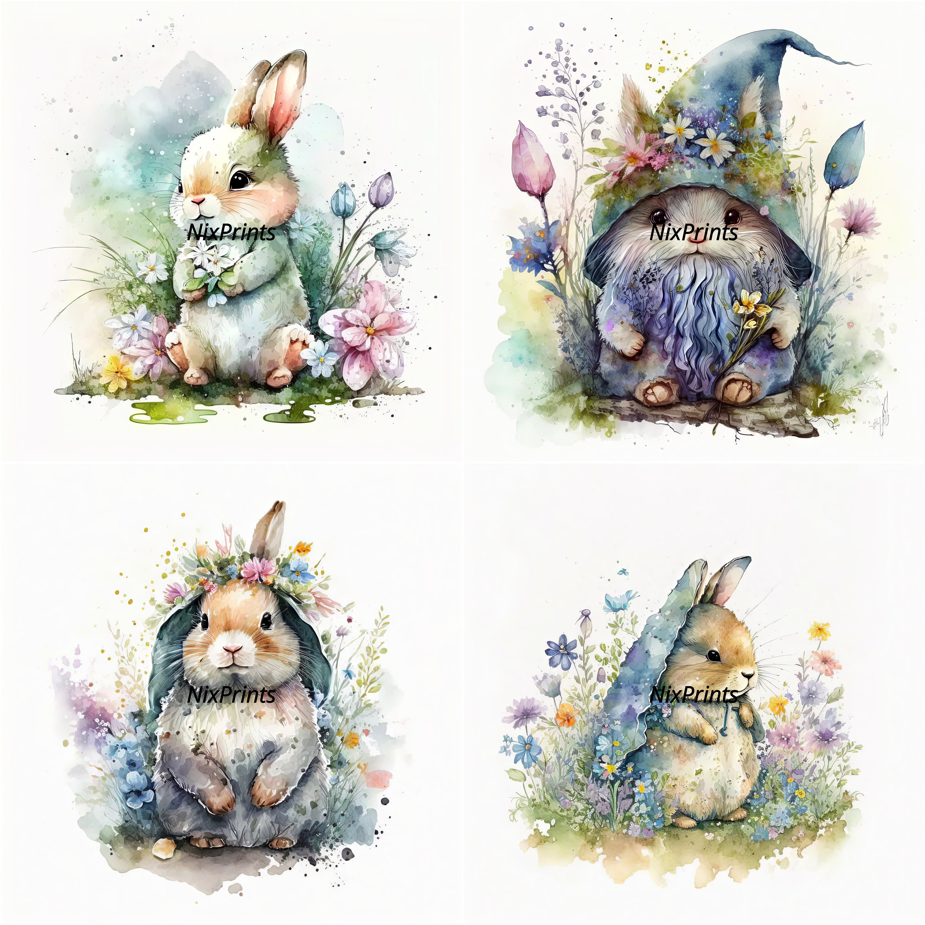 Clipart Bundle Cute Bunny Watercolor Clip Art Images - Etsy