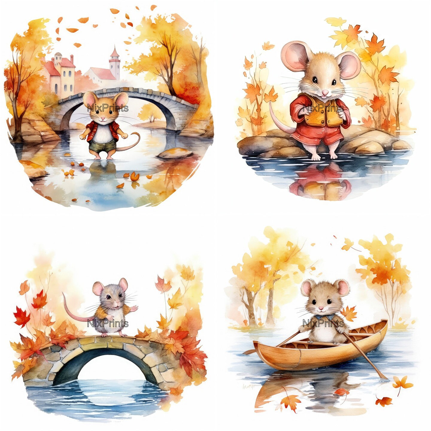 Mouse Autumn River Crossing Clipart, Art for Classroom, Jpg Clipart ...