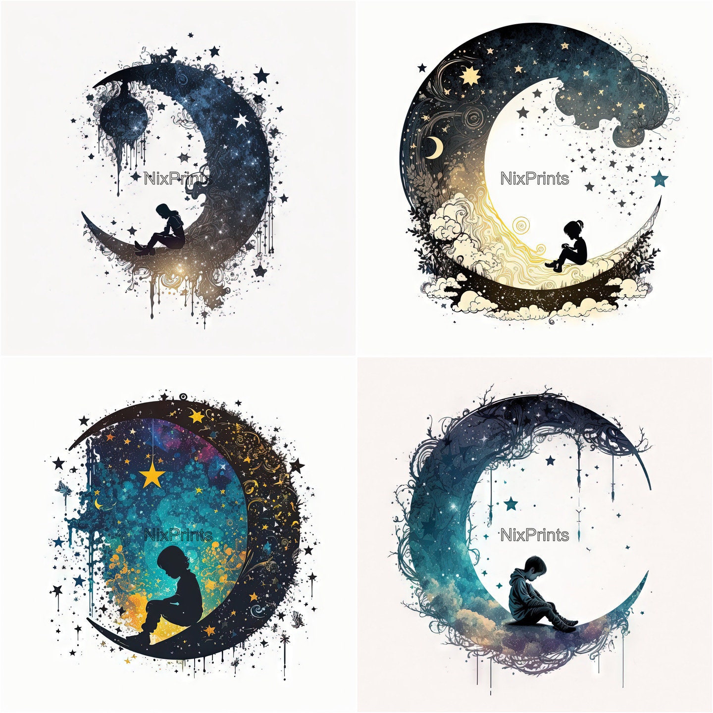 Celestial-inspired Logo Featuring a Child Sitting on a Half - Etsy