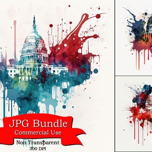 US Independence Day Clipart Watercolor, 4th of July Clipart, Washington ...