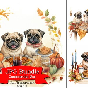 Pug Clipart, Dog Clipart, Thanksgiving Clipart, Family Dinner Scenes ...