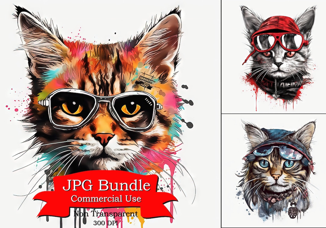 Cool Cat Punk Clipart, Punk Rock Style, Digital Paper Crafting, Digital ...