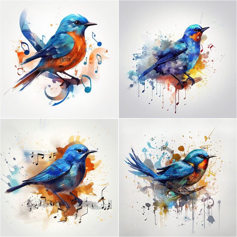 Blue Bird Singing Clipart Charming Clipart Illustration of a - Etsy