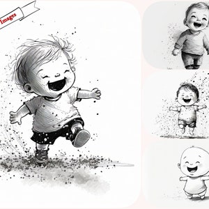 Digital Watercolor Clipart of Happy Little Cartoon Kid for Crafting and ...