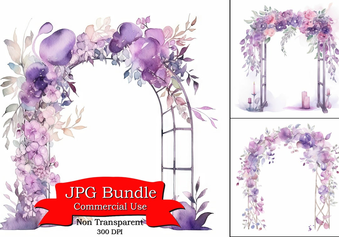 Arch Clipart, Watercolor Wedding Light Purple Arch on White Background ...