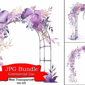 Arch Clipart, Watercolor Wedding Light Purple Arch on White Background ...