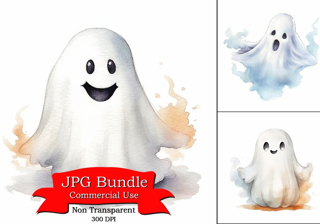 Cute White Ghost Clipart, Hyper-realistic Halloween Clipart, Digital ...