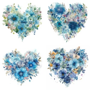 Blue Heart-shaped Wreath of Flowers: Romantic and Delicate Clipart ...