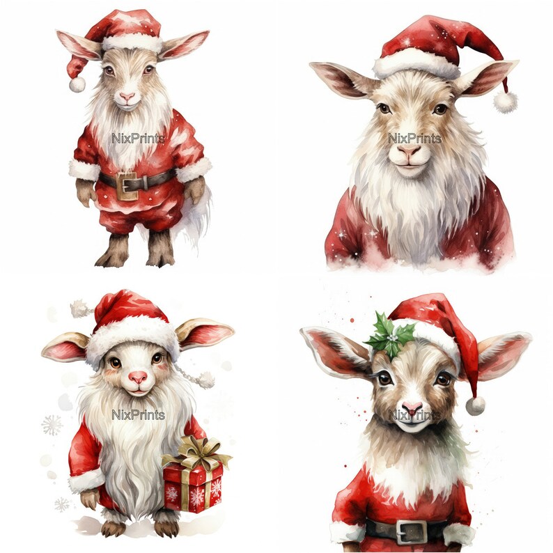 Goat Clipart, Christmas Clipart, Santa Claus Dress, White Background ...