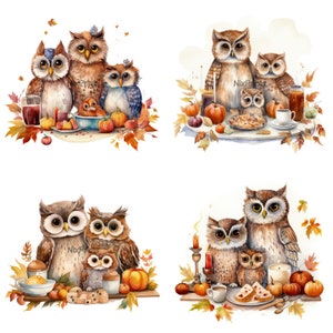 Owl Clipart, Owls Family Clipart, Thanksgiving Clipart, Family Dinner ...