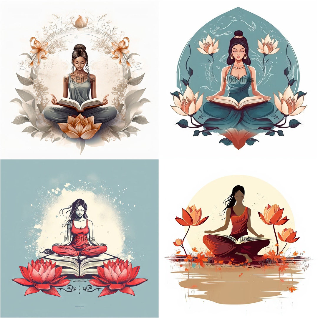 Yoga Woman Lotus Flower Clipart Wall Art for Womens Bathroom - Etsy