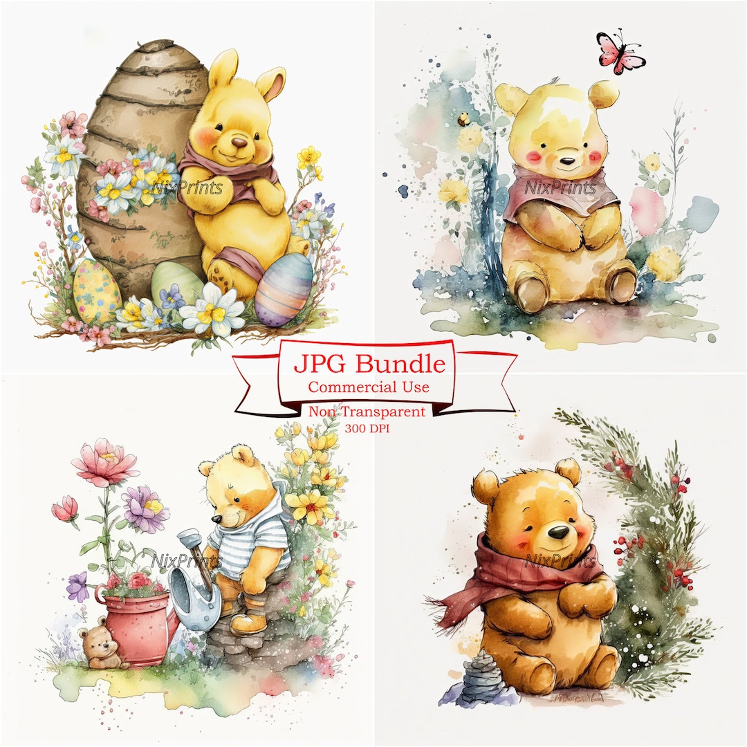 Winnie the Pooh Nature and Spring Clipart Set, Wildlife, Spring Flowers ...