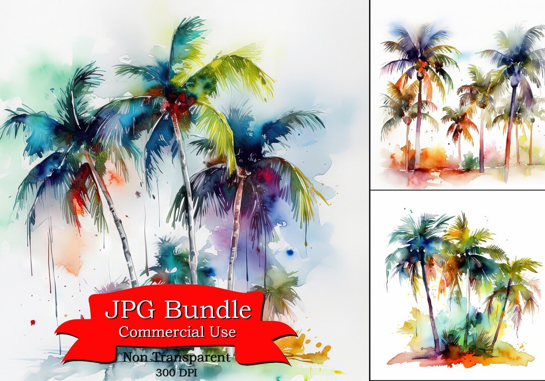 Palm Trees Beach Cliaprt A Tropical Escape in Watercolor Art, Digital ...