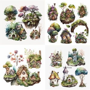 Enchanting Fairy Village Clipart: Magical Woodland Scenes, JPG Format ...