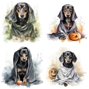 Dachshund Dog Clipart, Spooky Halloween Costume, Ghost Clipart, Designs ...