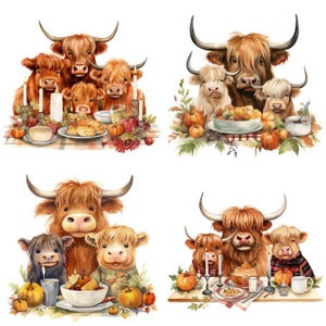 Cute Highland Cow Clipart, Thanksgiving Themes, Family Dinner Scenes ...