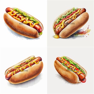 Hot Dog Clipart:delicious Watercolor Food Clipart With Non-transparent ...