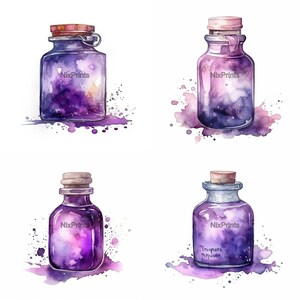Purple Fairy Liquid Medicine Bottle Watercolor Clipart ,digital Paper ...