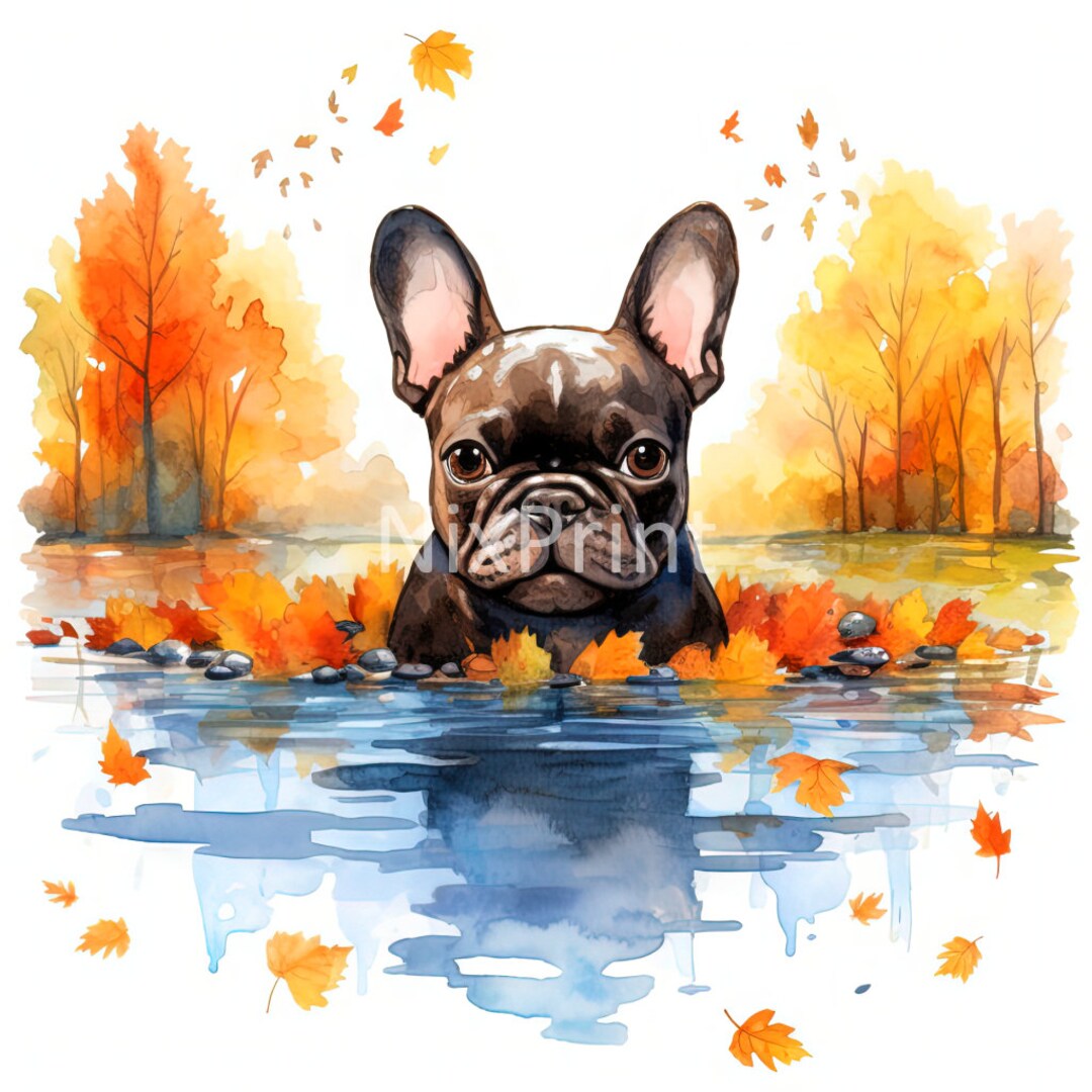 French Bulldog Autumn River Crossing Clipart, Print for Cup, Images for ...