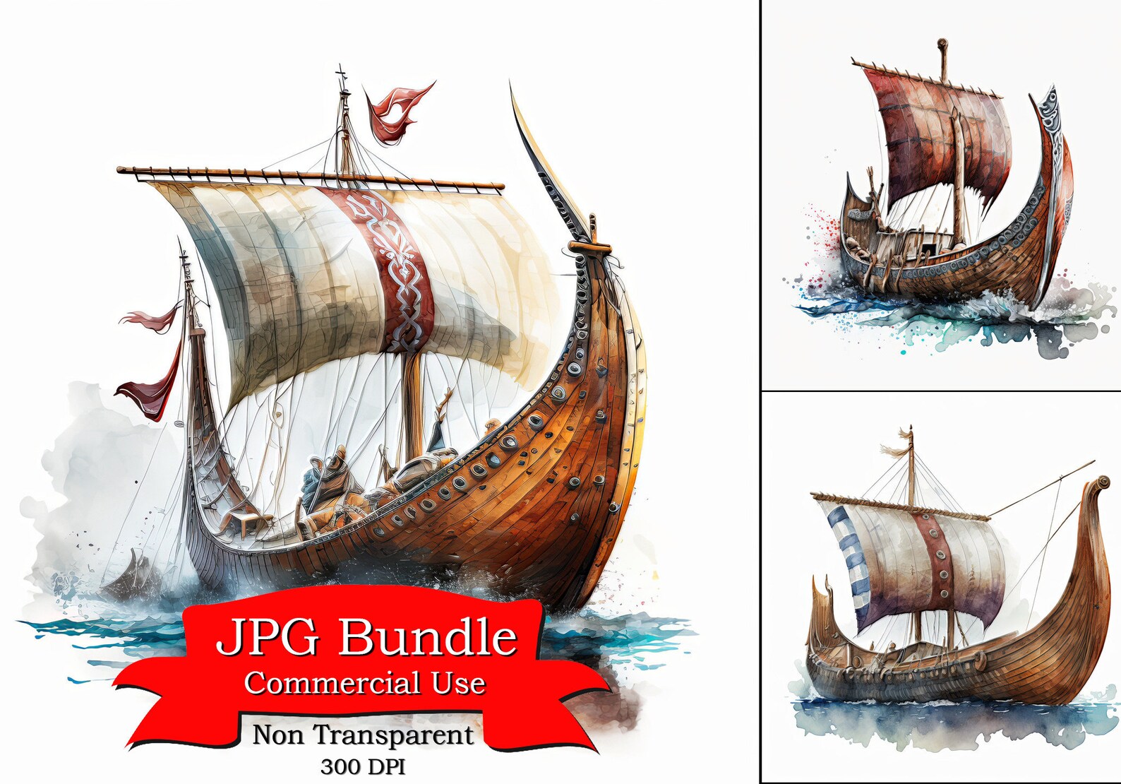Viking Ship Watercolor Clipart, Norse History Art, Digital Download ...