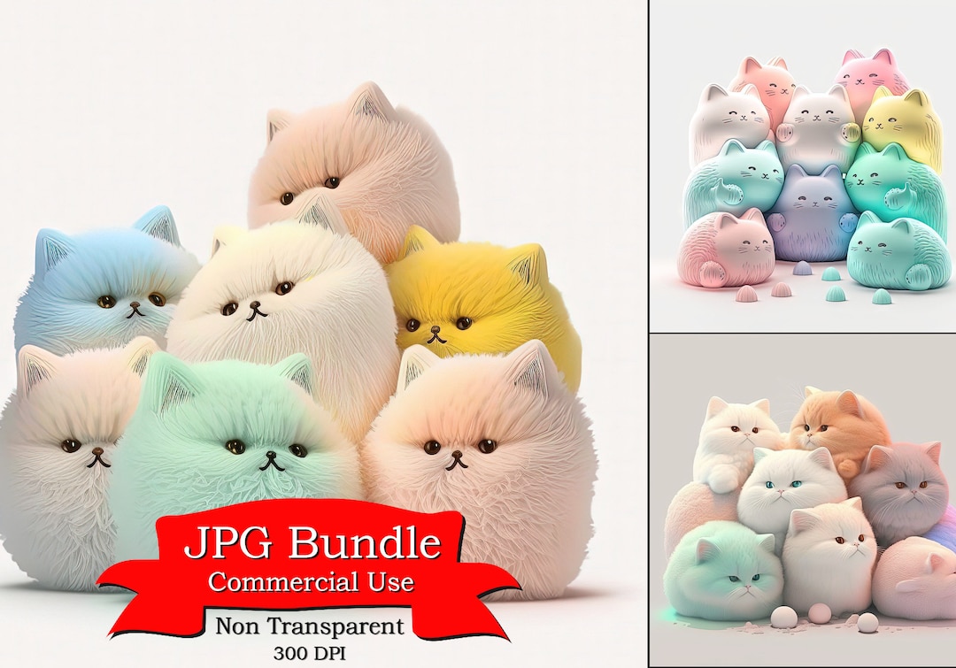 Cat Clipart, Digital Art: 10 Squishy Soft Kittens With Neon Pastel Fur ...