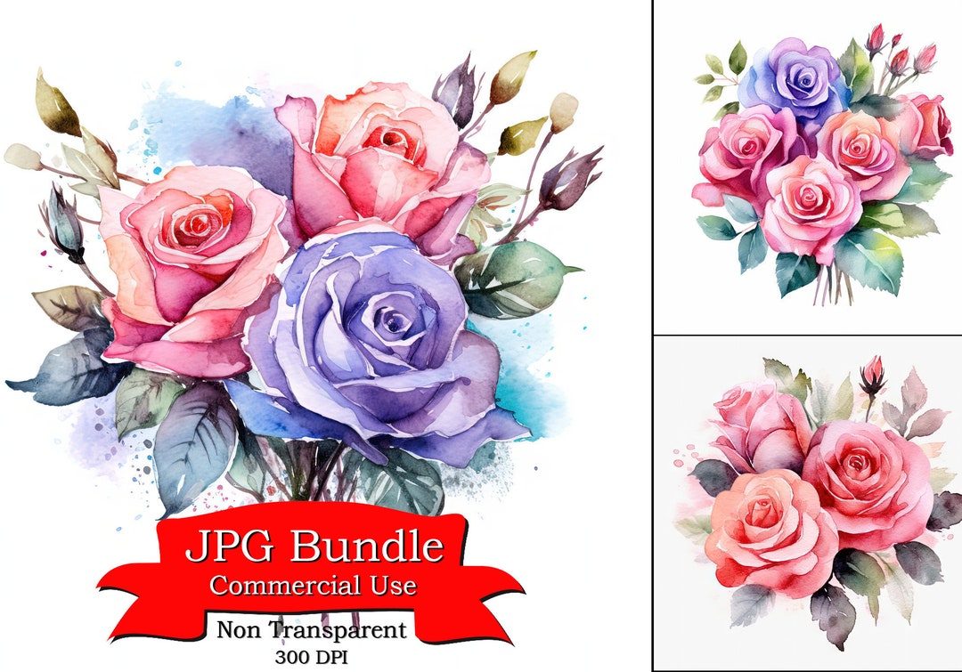 Rose Bouquet Watercolor Digital Clipart Digital Paper Crafting, Digital ...