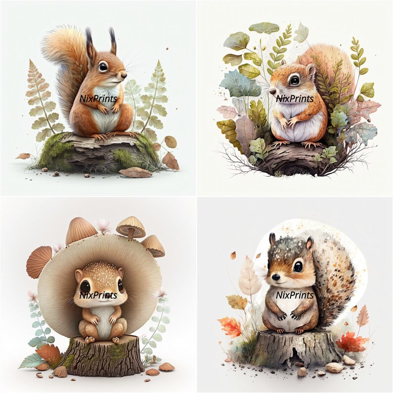Watercolor Squirrel Clipart Set - Forest Animal Cliparts , Woodland ...