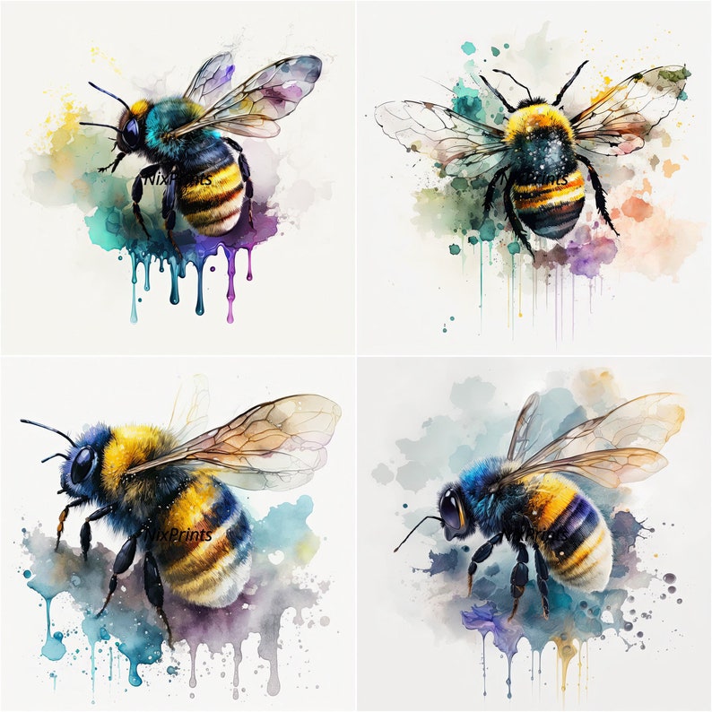 Watercolor Honeybee Clipart Bundle Magical Crystalized Bees - Etsy