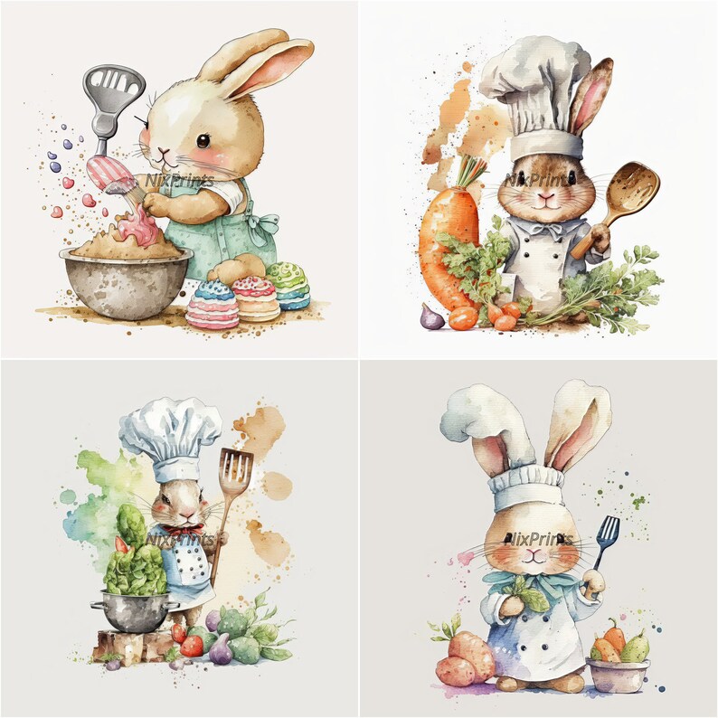 Bunny Baking Chef & Kitchen Clipart Delightful and - Etsy