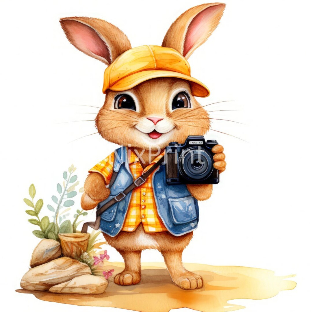 Rabbit Clipart, Tourist Clipart, Dressed as a Tourist, Taking Photos ...