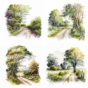 Country Lane Clipart: Peaceful Rural Landscape Cliparts, Non ...