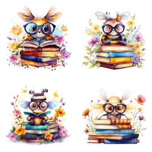 Cute Bee Clipart, Cartoon Bee Clipart, Glasses Clipart, Digital Sticker ...