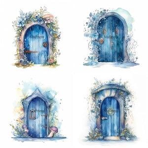 Mystical Blue Fairy Door Watercolor Clipart - Gateway to Magical Realms ...