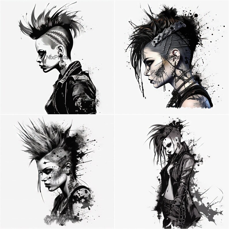 Gothic Punk Art Clipart: A Darkly Beautiful Fusion of Styles - Etsy