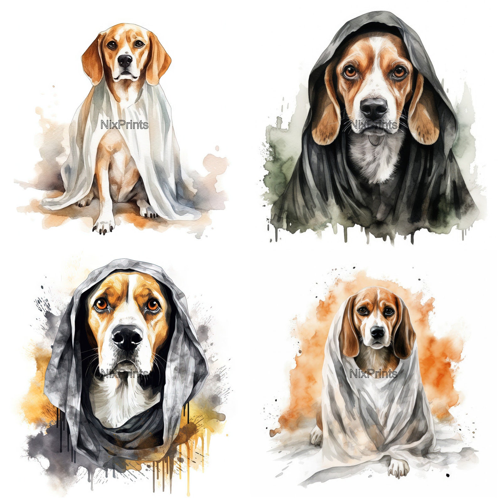 Cute Beagle Dog, Spooky Halloween Costume, Ghost and Witch Themes ...